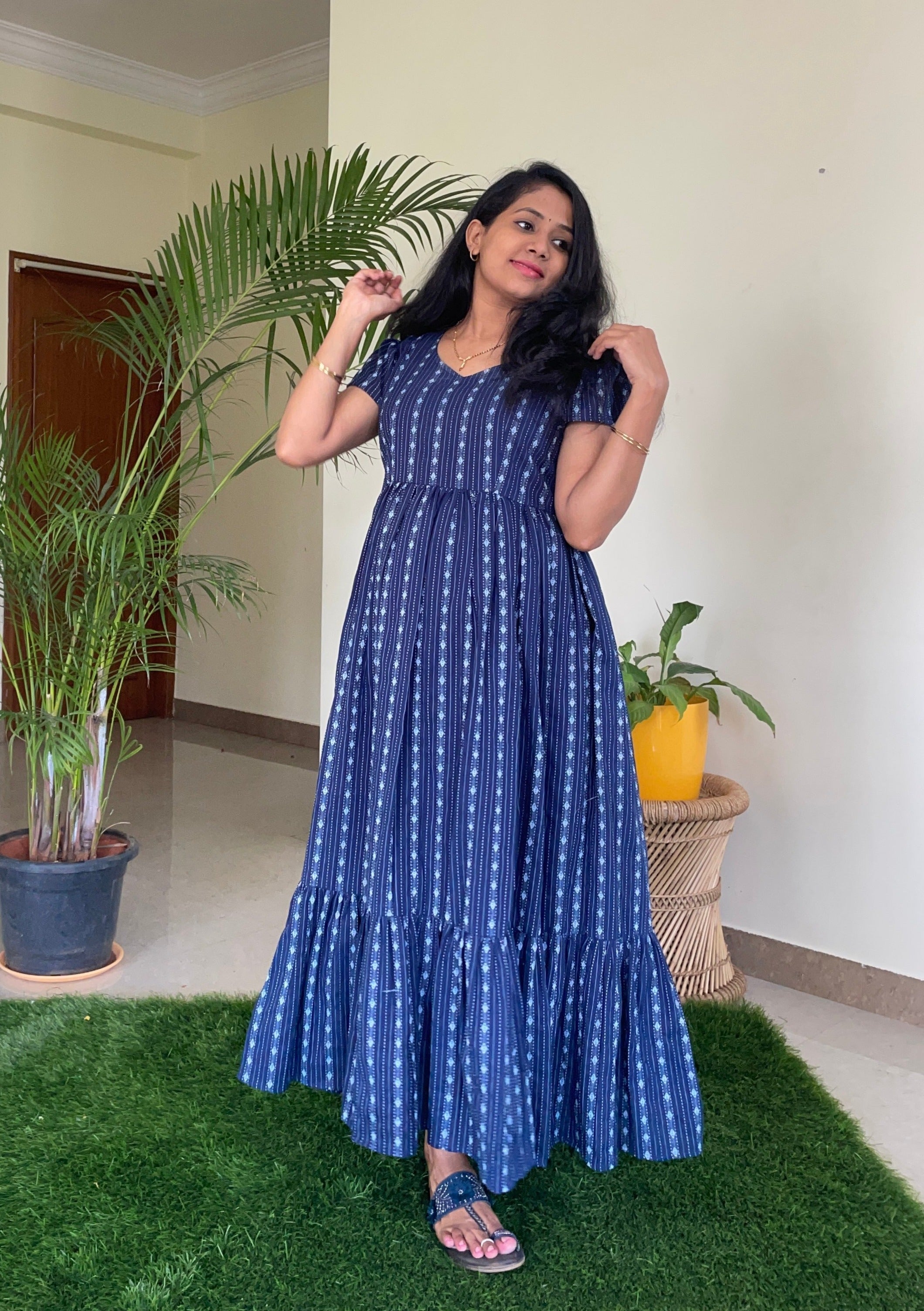 Navishka Navy Blue Cotton Maxi Dress – Mouri